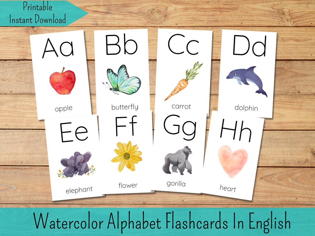 Flashcards Alphabet Watercolor Letter Alphabet Cards Homeschool ...