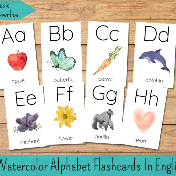 Watercolour Alphabet. Flashcards - Etsy