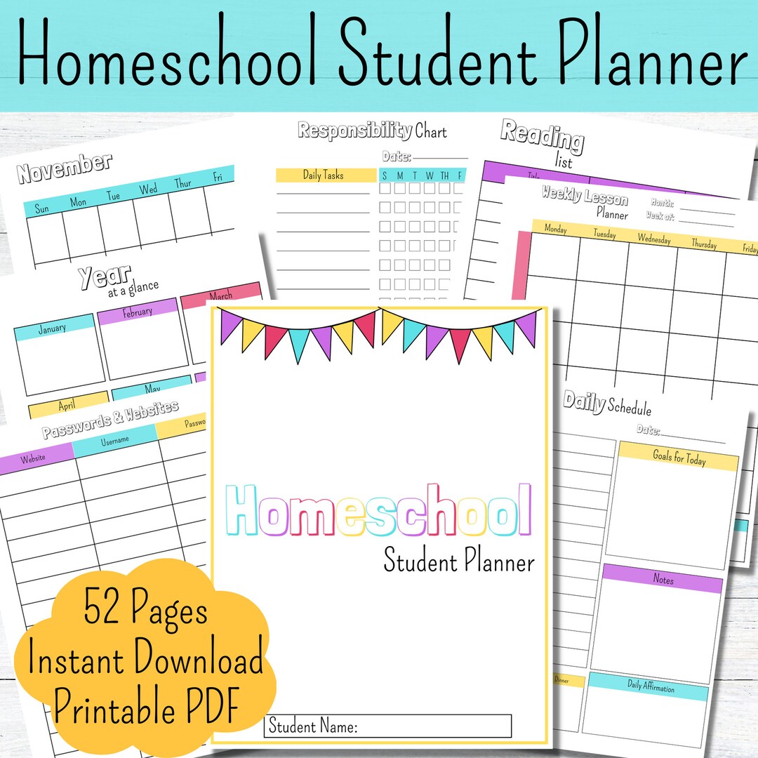Homeschool Planner Kids Printable Planner Weekly Lesson Planner Kids ...