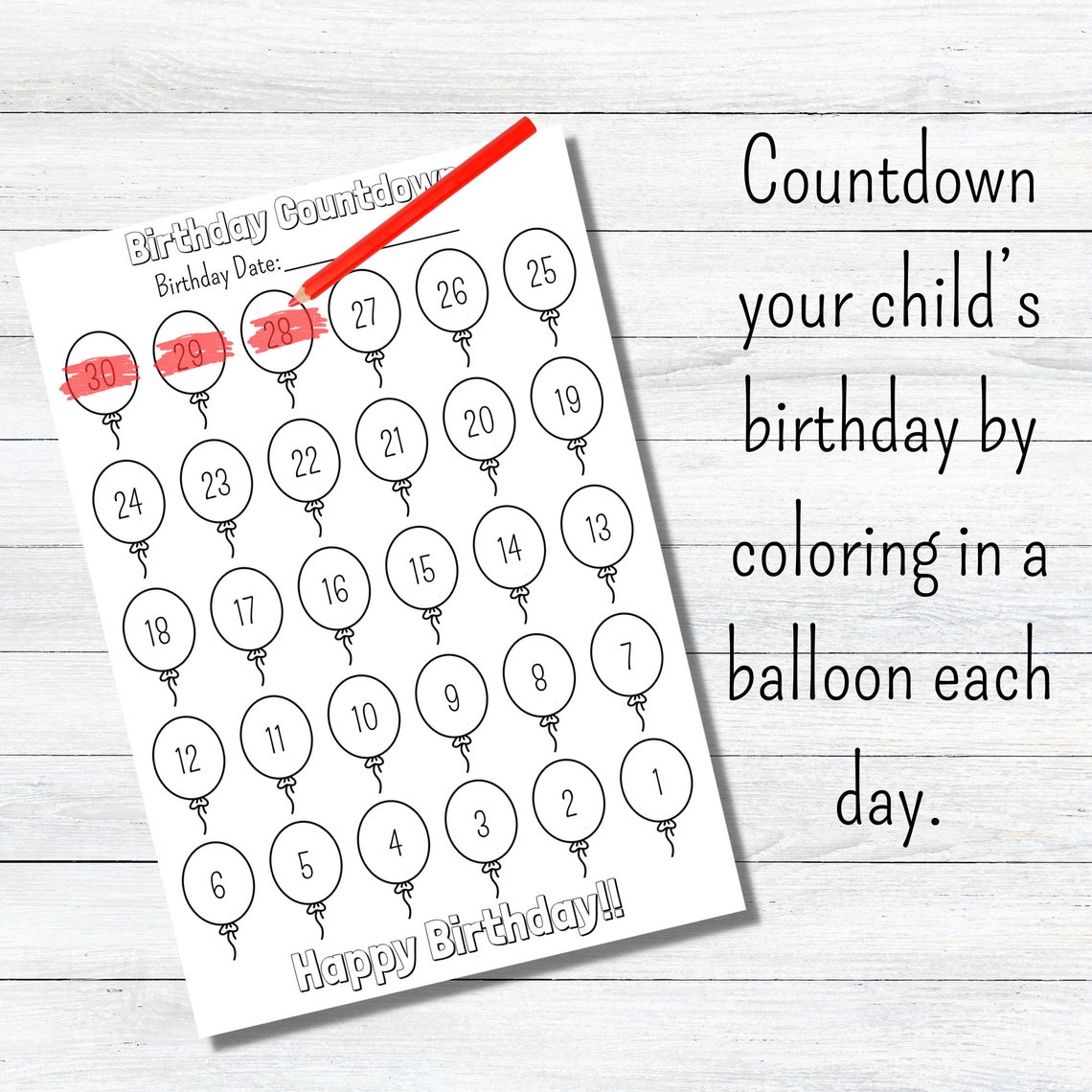 Kids Birthday Countdown Printable Birthday Coloring Page Birthday ...