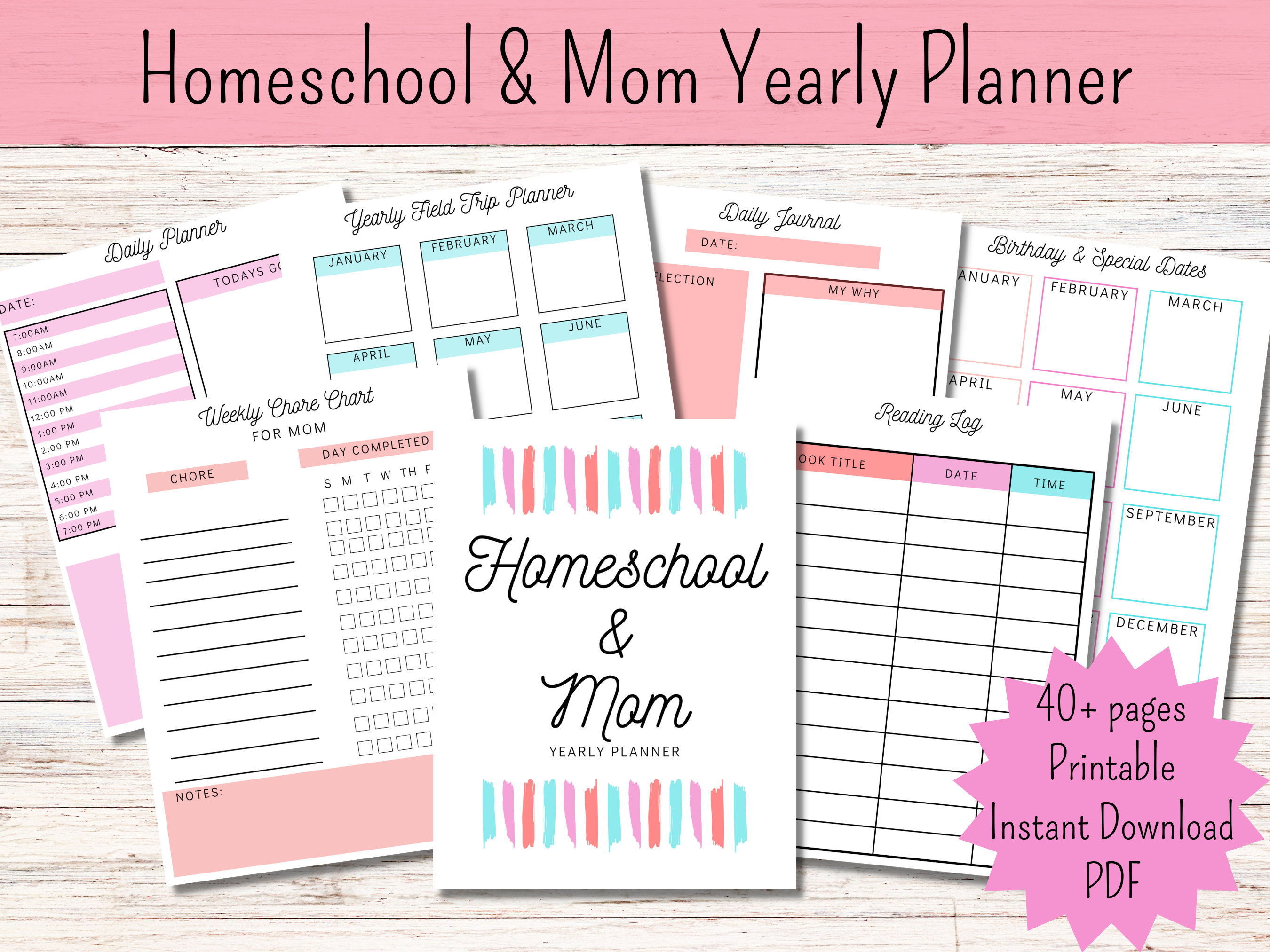 Planner for Homeschool Mom Planner for Homeschool Pink Planner for Mom ...