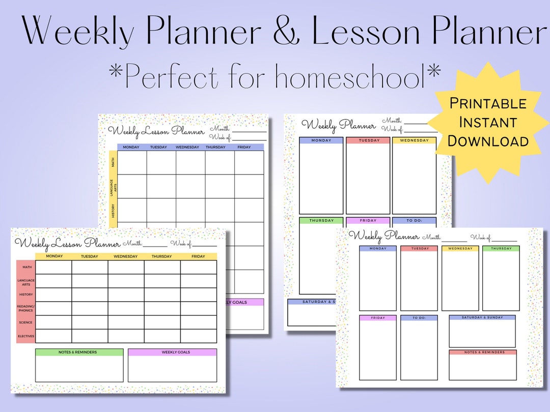 Printable Weekly Lesson Planner Homeschool Weekly Planner Homeschool ...