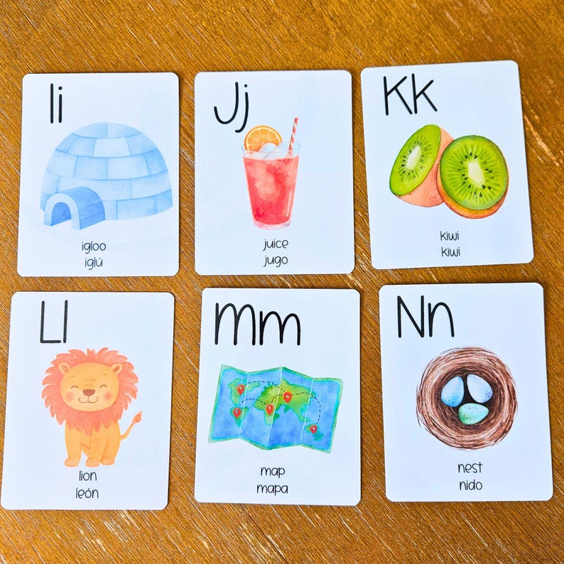 Bilingual Flashcards Alpahbet Watercolor English/spanish Large ...