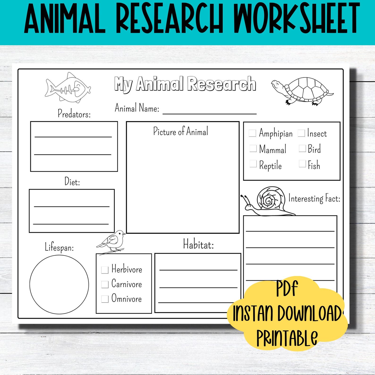 Animal Report Template Research Worksheet Homeschool Printable Science ...