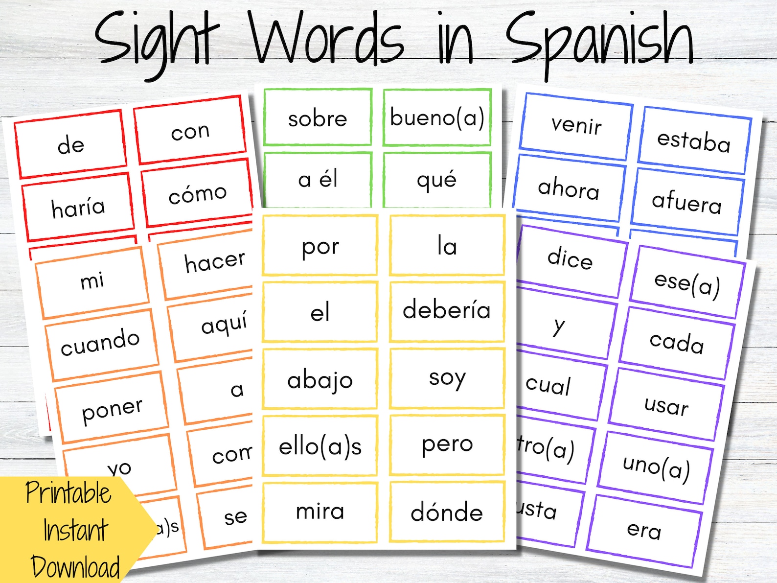 Spanish Sight Words Flashcards: Learn Spanish, Homeschool (PDF) - Etsy