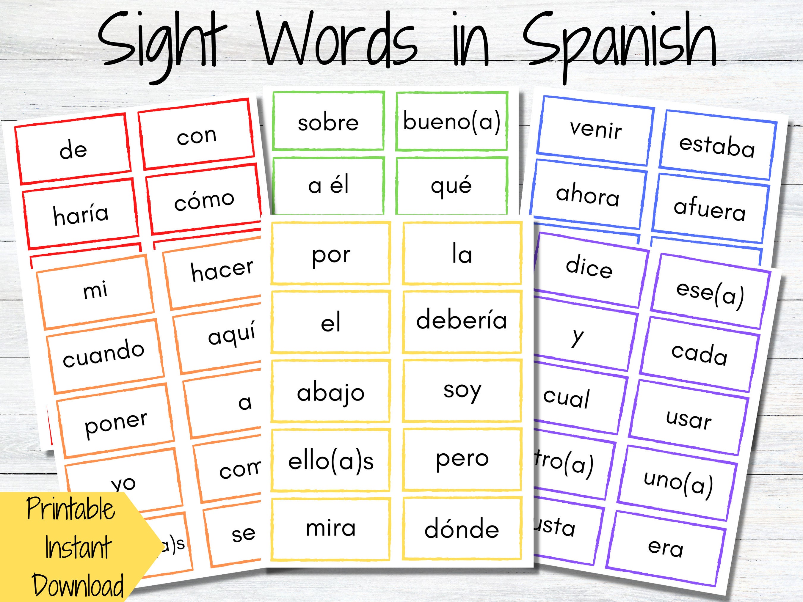 Spanish Words For Kids Printable