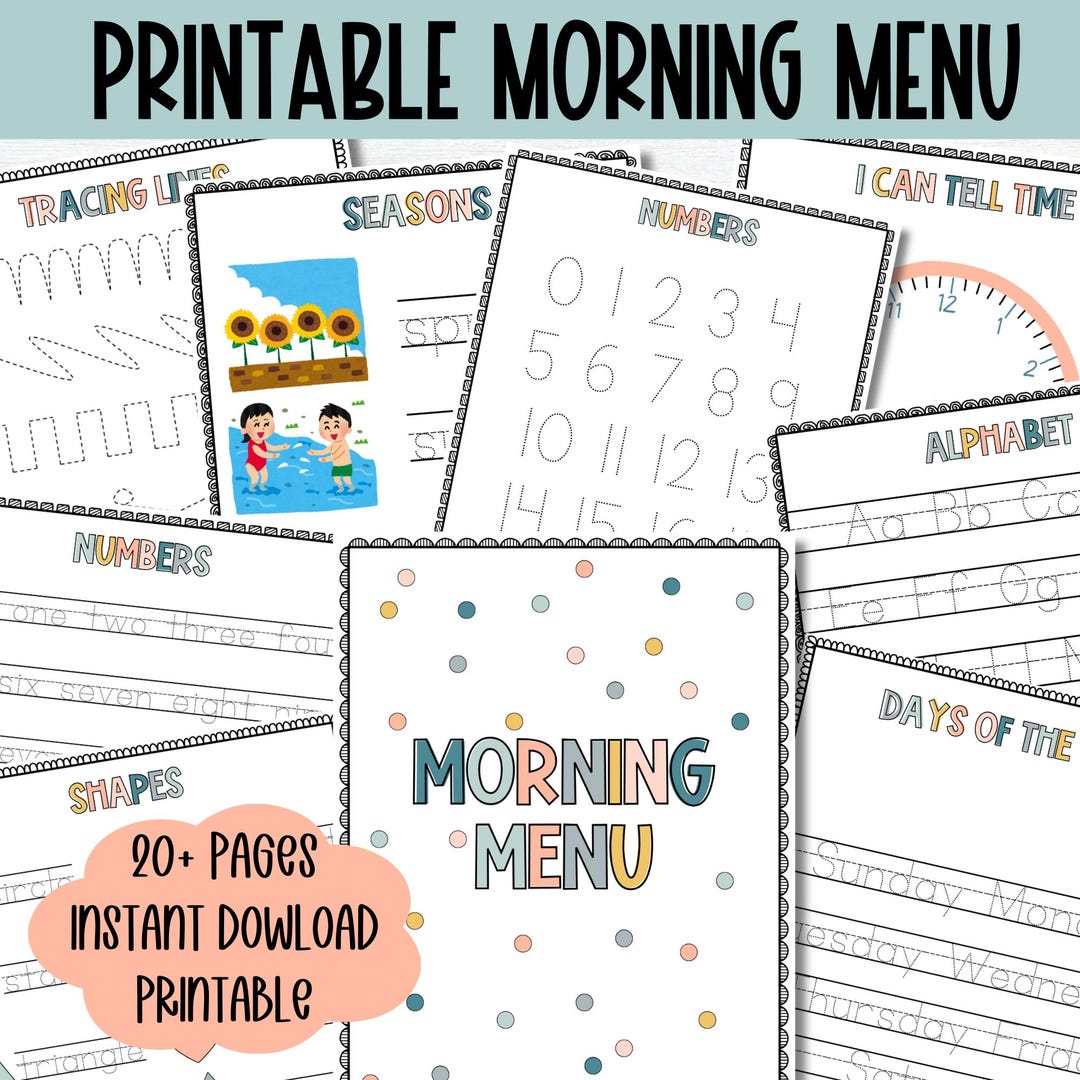 Printable Morning Menu Preschool Homeschool Kindergarten Morning ...