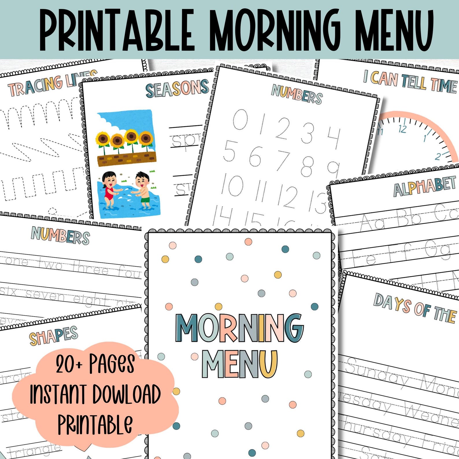 Printable Morning Menu Preschool Homeschool Kindergarten Morning ...