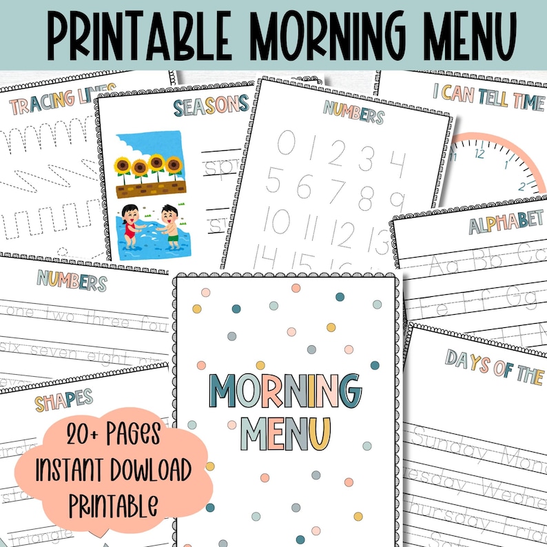 Printable Morning Menu Preschool Homeschool Busy Book Warm up ...