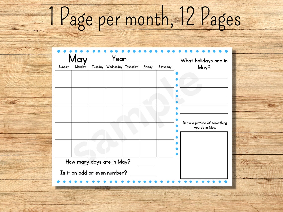 Months of the Year Printable Worksheet Kids Calendar Practice - Etsy