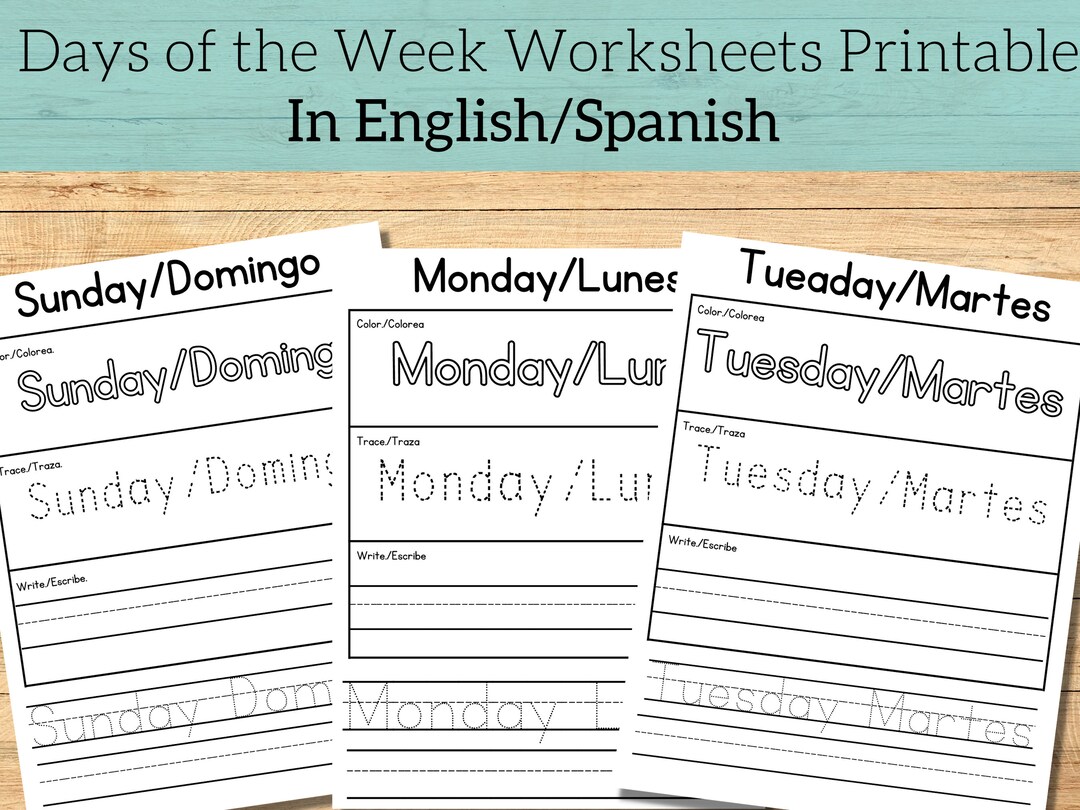 Bilingual Worksheets Days of the Week Printable Dual Language - Etsy