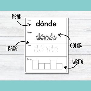Spanish Sight Word Printable Worksheets Kindergarten Spanish Word ...