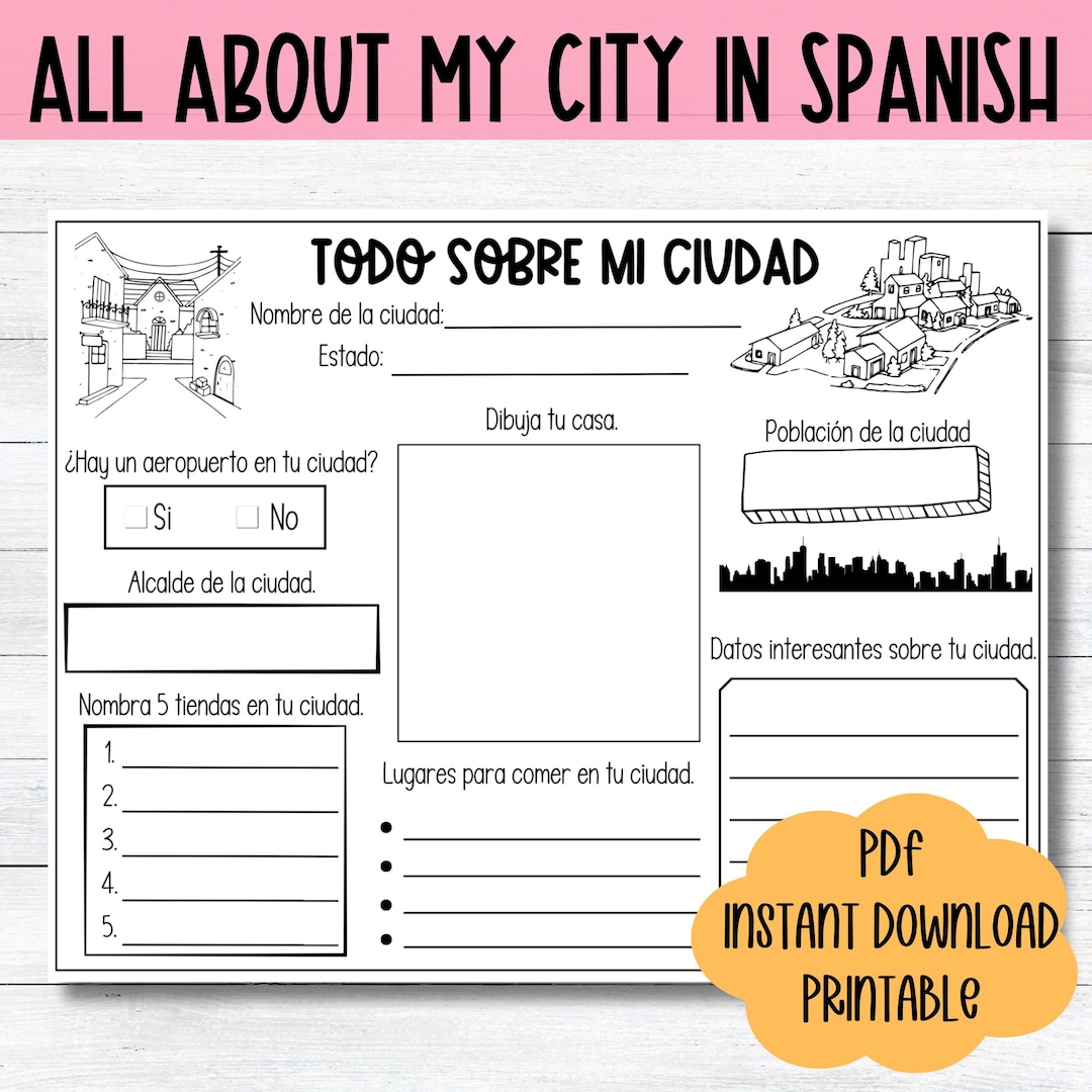 Spanish City Worksheet: All About My City Activity (PDF Printable) - Etsy