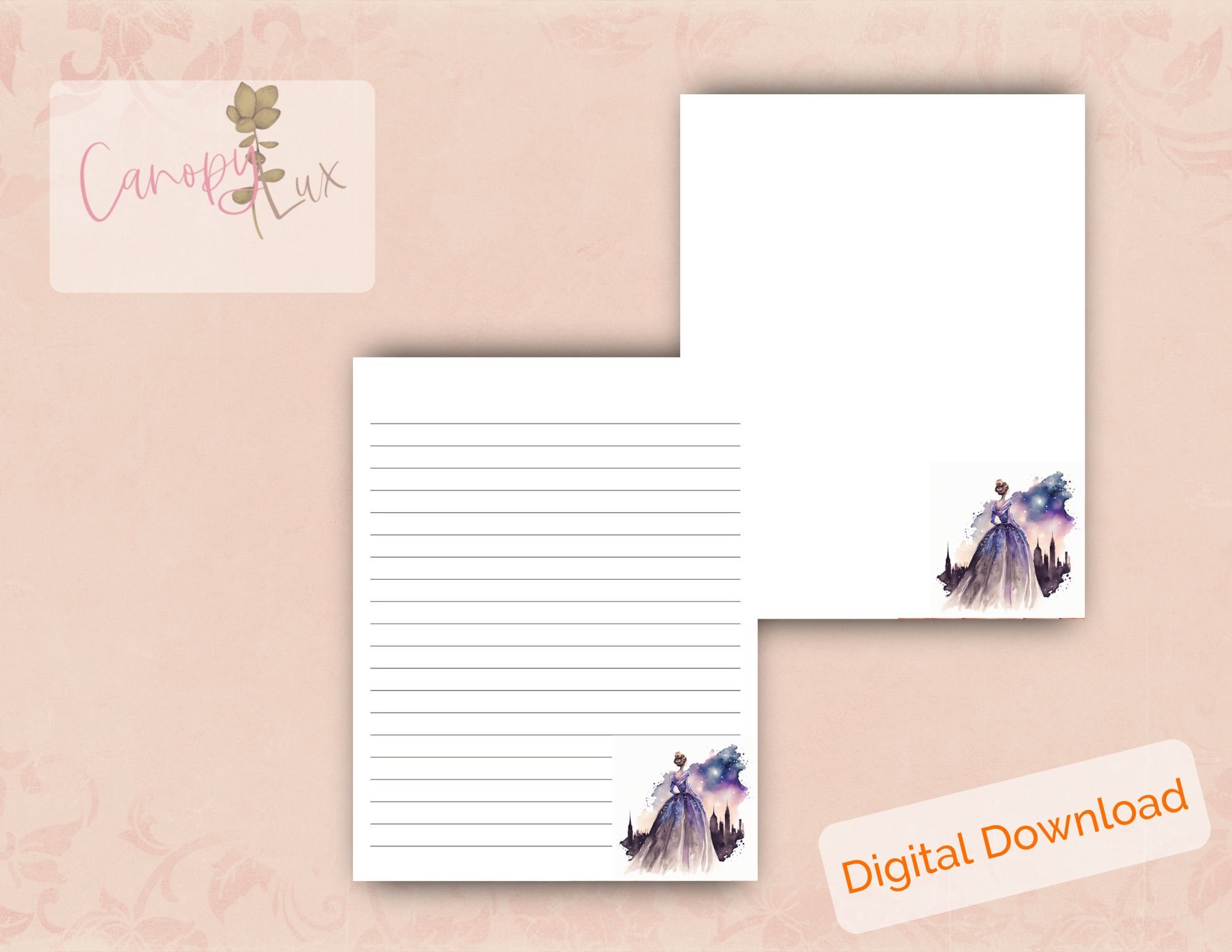 Cinderella Stationery Printable Paper/writing Paper/8.5x11 US Letter ...