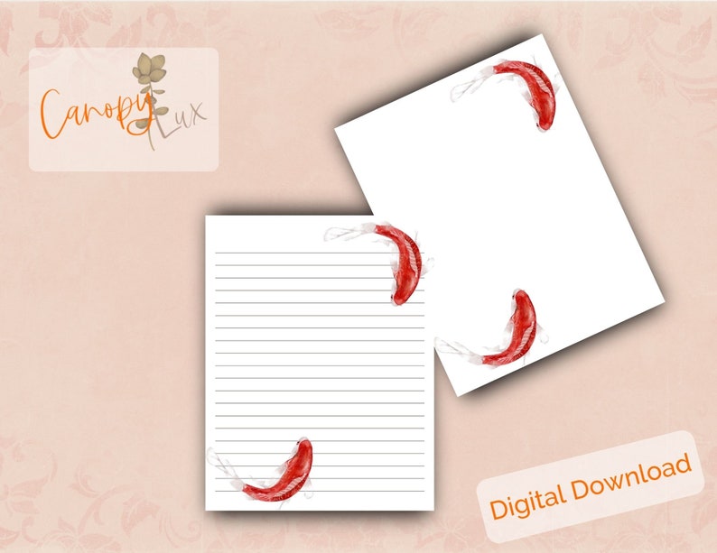 Japanese Koi Fish Stationery Printable Paper/writing - Etsy
