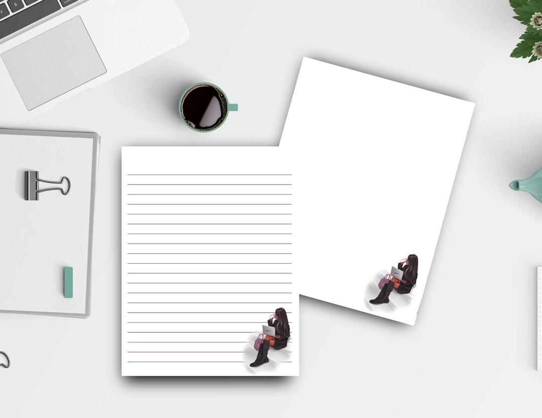 Girl With Laptop Stationery Printable Paper/writing Paper/8.5x11 US ...