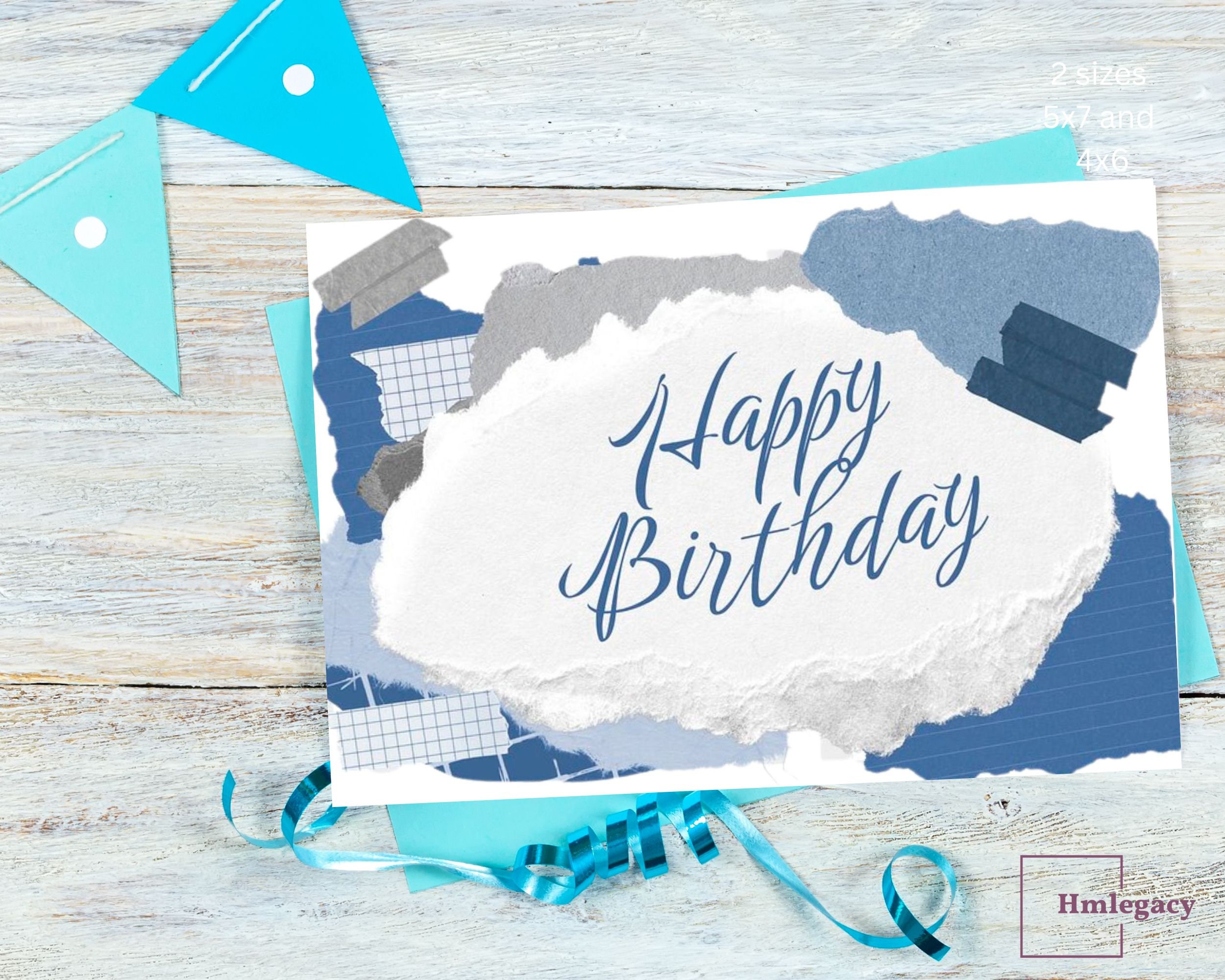 Digital Greeting Card - Happy Birthday in Blue - Etsy