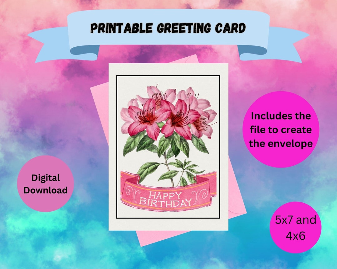 Digital Greeting Card Watercolor Flowers Birthday Card - Etsy
