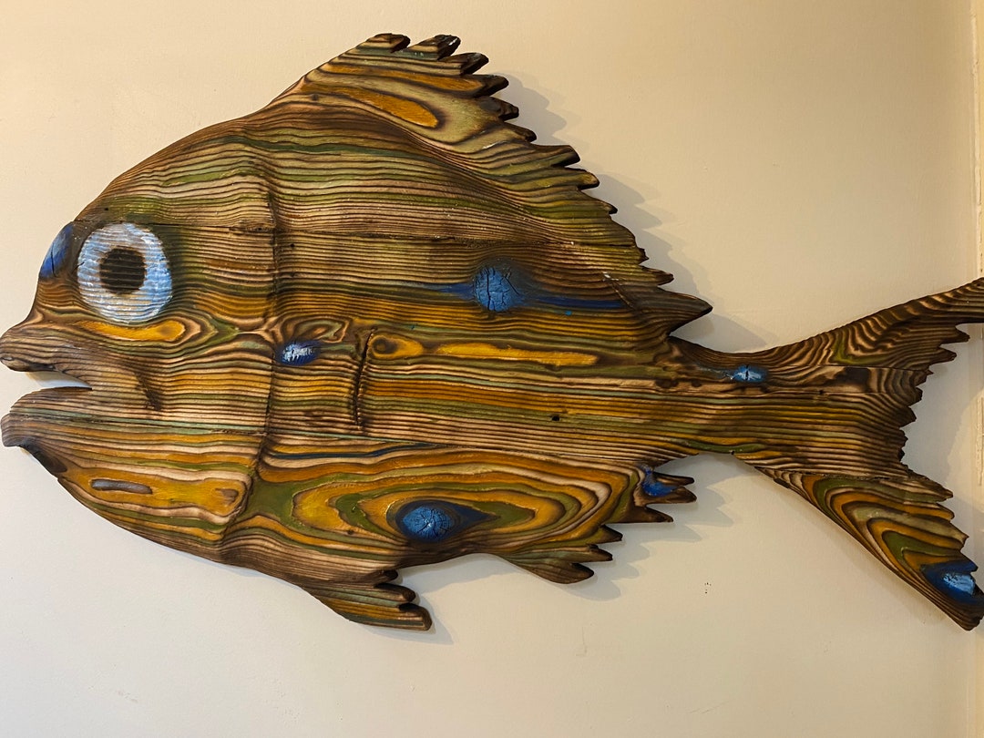 Unique Wooden Fish Sculpture Reclaimed Wood Fish Figurine Coastal Home ...
