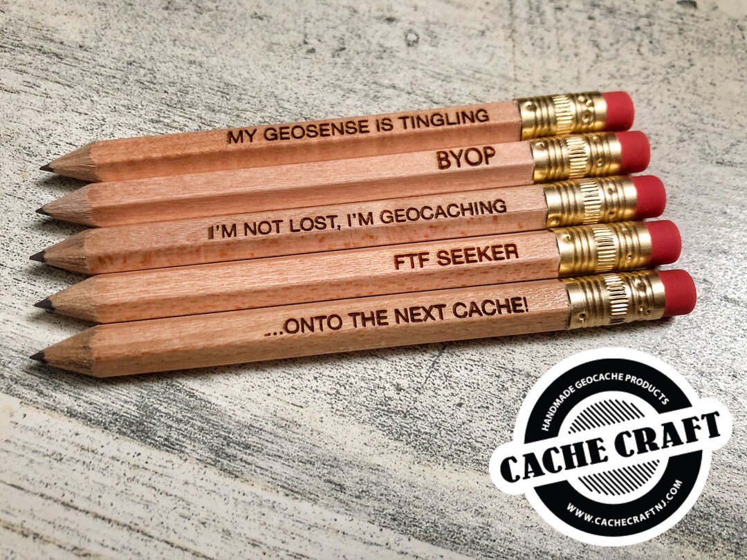 Geocaching Phrases Golf Pencil With Eraser | Sets of 5 - Etsy
