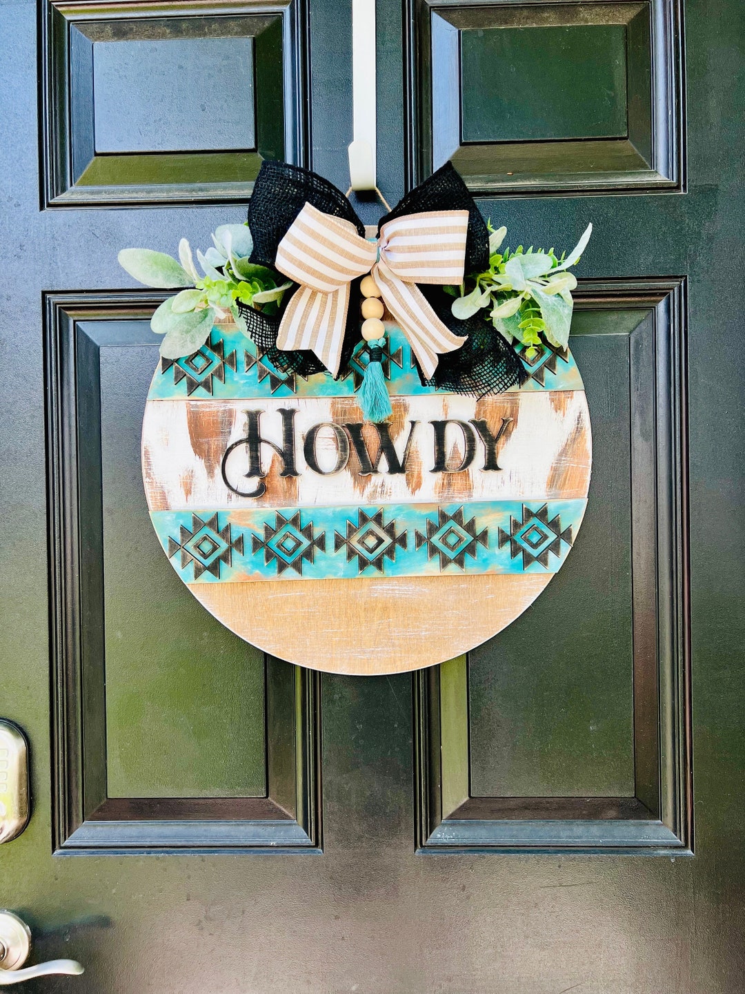 Howdy, Cowhide Welcome Sign, Farmhouse Door Hanger, Western Door Hanger ...