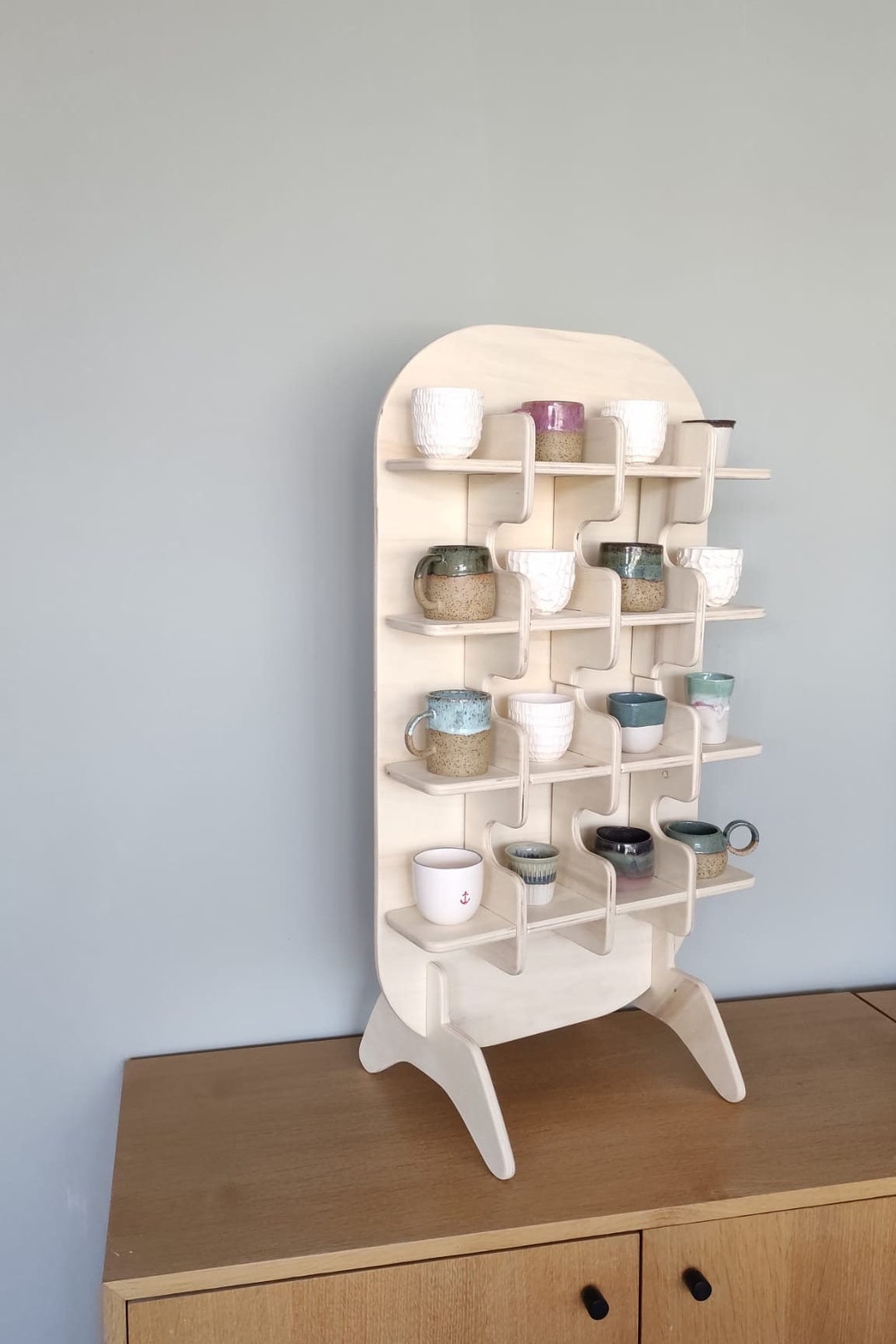 Mini Cell 16-cup-wooden Coffee Cup Mug Rack With Shelf.rustic Modern ...