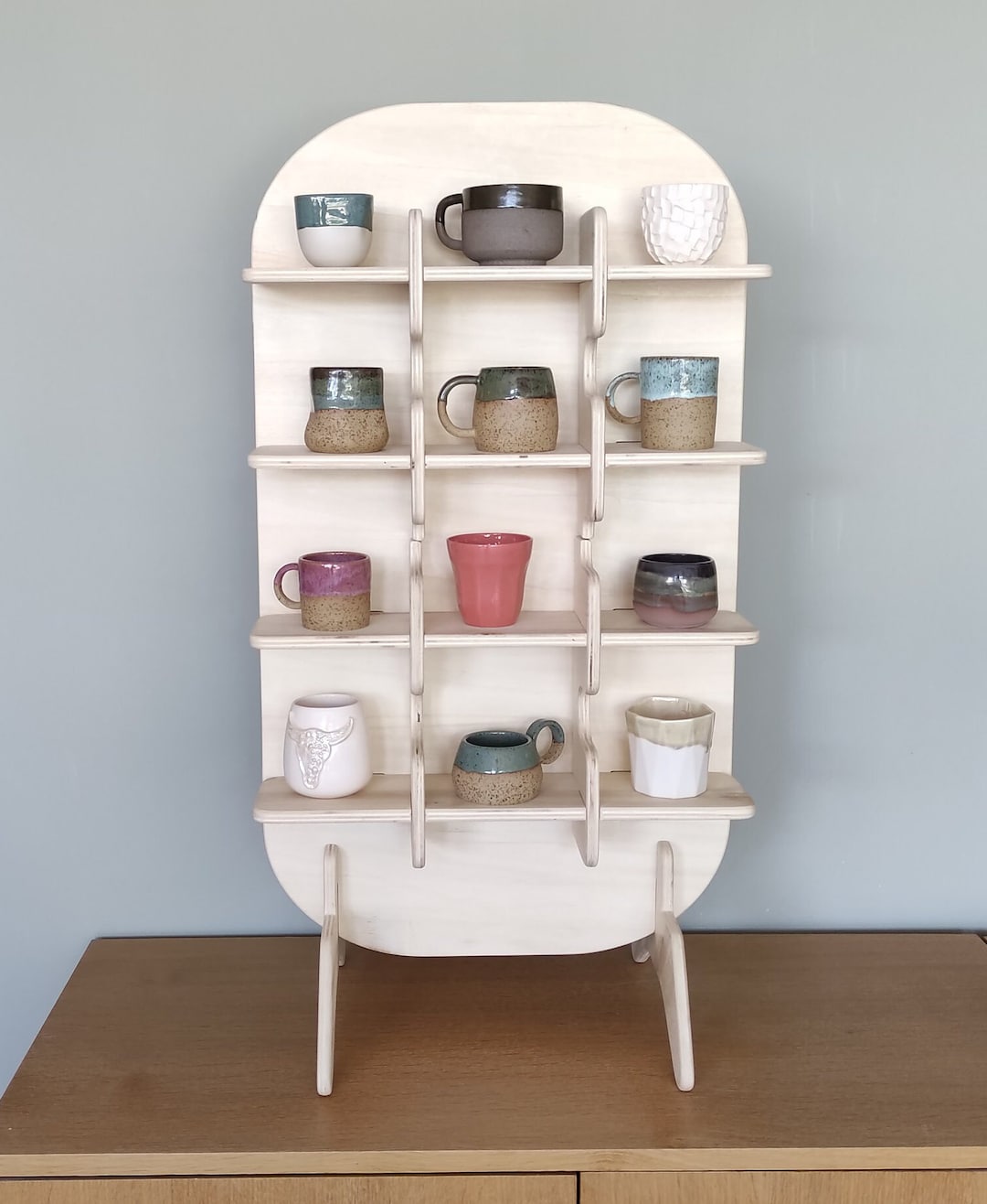Mini Cell 12-cup-wooden Coffee Cup Mug Rack With Shelf.rustic Modern ...