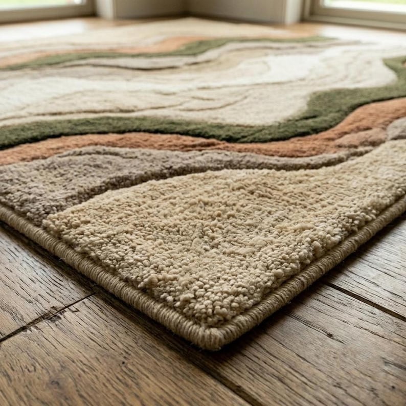 Handmade Wavy NZ Wool Rug, Organic Modern Living Room Carpet, Neutral ...