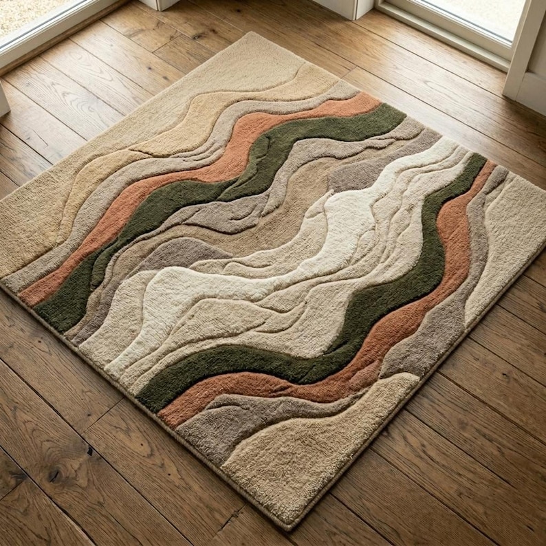 Handmade Wavy NZ Wool Rug, Organic Modern Living Room Carpet, Neutral ...