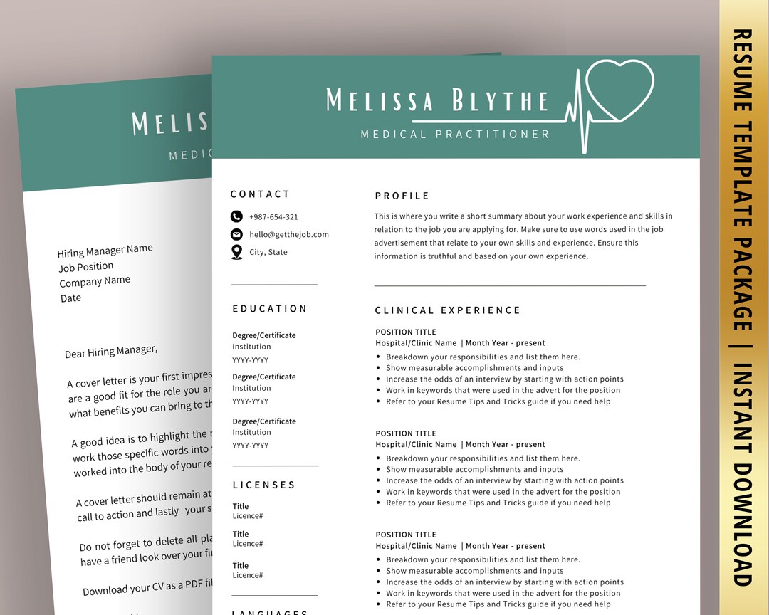 Nursing Resume Template Canva Nursing Resume Medical - Etsy