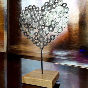 Heart Sculpture Made From Mixed Brushed Steel Washers - Handcrafted ...