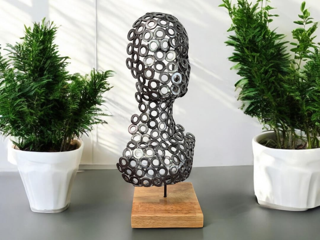 Industrial Steel Head Sculpture: Handcrafted Art on Irish Oak Base - Etsy