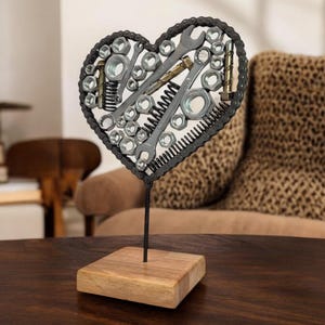 Unique Motorcycle Chain Heart Sculpture - Handmade With Metal Nuts ...