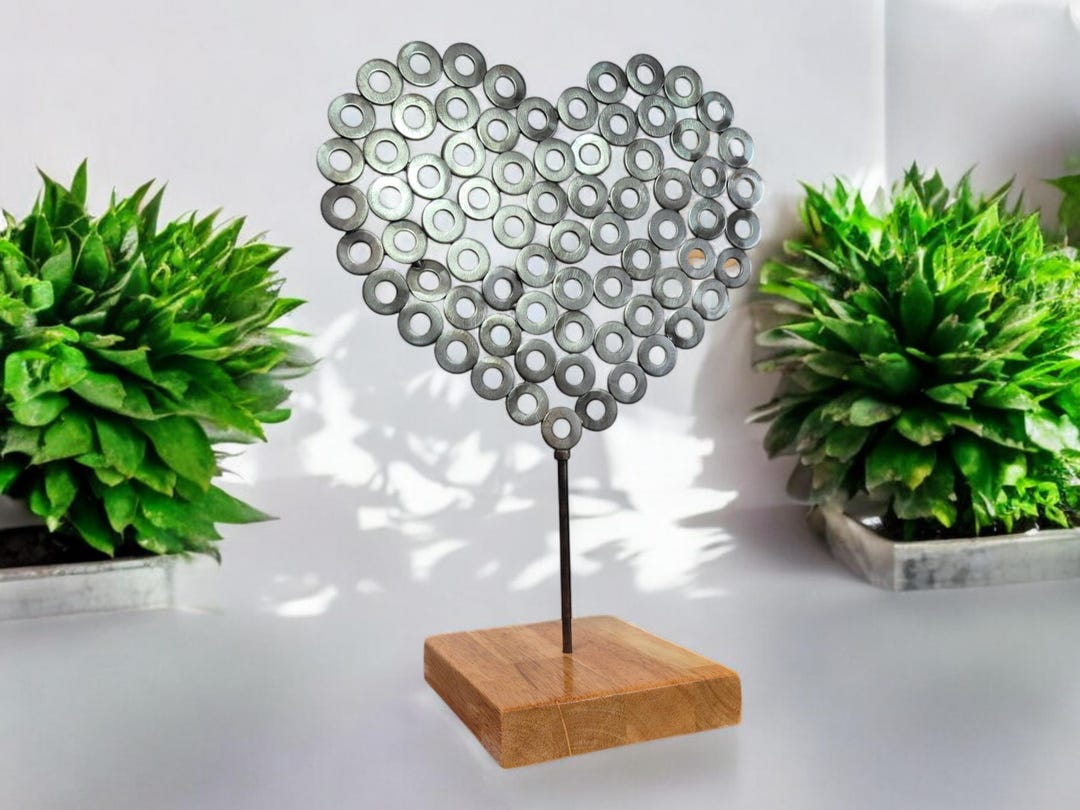 One-of-a-kind Heart Sculpture Made From Brushed Steel Washers ...