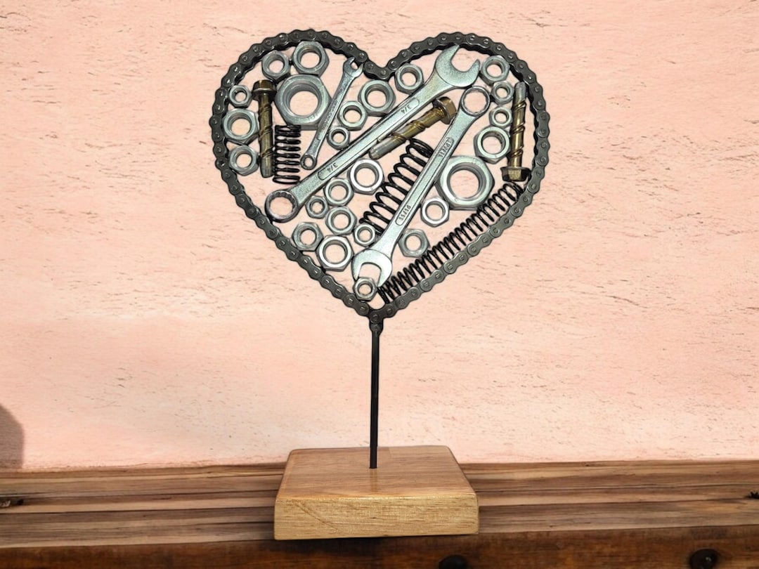 Unique Motorcycle Chain Heart Sculpture - Handmade With Metal Nuts ...