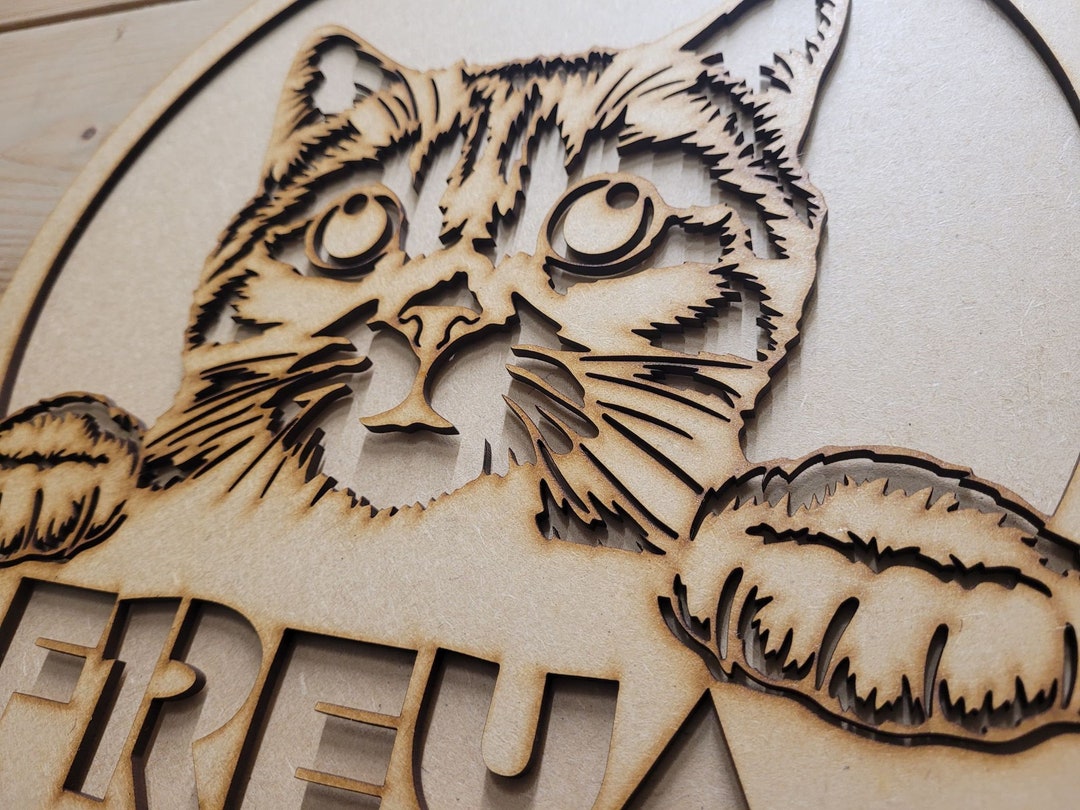 Personalized 3D Wooden Cat Sign: Kids Room Wall Art, Ready to Paint - Etsy