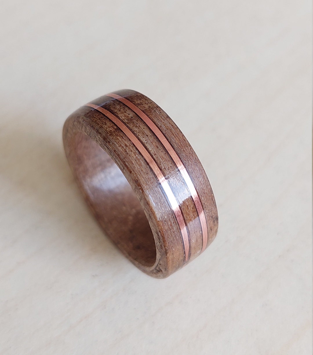 Engagement Wood Ring, Copper Inlay Ring, Wire Inlay Ring, Wedding Ring ...