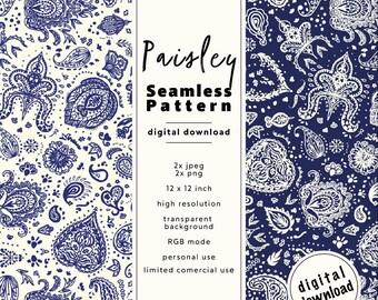 Hand-drawn Paisley Patterns / Traditional Floral Seamless Bandana ...