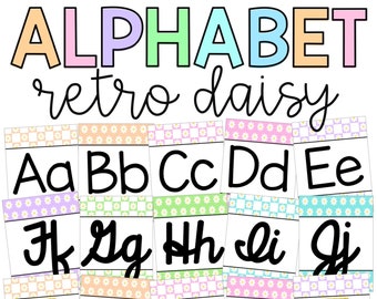 Retro Boho Daisy Themed Alphabet Posters Calming Color Classroom Decor ...