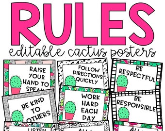 Tropical Leaves Classroom Rules Posters L Editable | Etsy