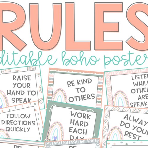 BOHO Classroom Rules Posters L Editable - Etsy