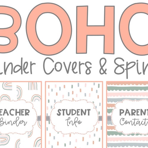 Pastel Boho Rainbow Binder Covers editable - Etsy