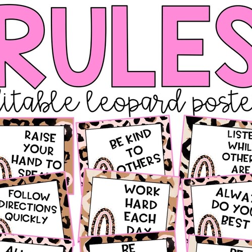 Leopard Classroom Rules Posters L Editable - Etsy