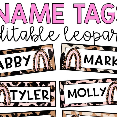 Leopard Name Tags L Editable - Etsy