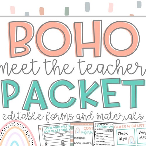 BOHO Meet the Teacher Night L Editable Forms and Materials - Etsy