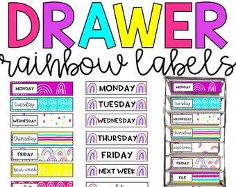 Bright Rainbow Boho 10 Drawer Labels L Editable - Etsy