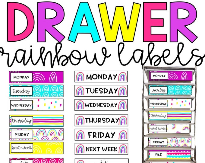 Bright Rainbow Boho 10 Drawer Labels L Editable - Etsy