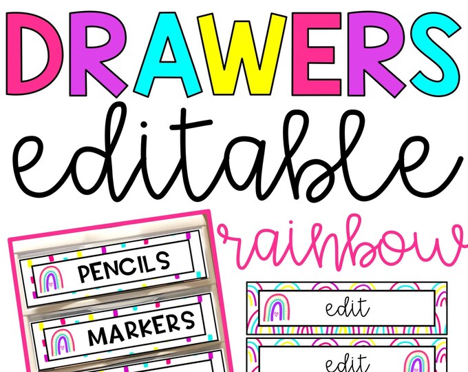 Bright Rainbow Boho Drawer Labels L Editable - Etsy