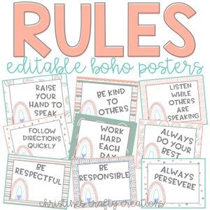 BOHO Classroom Rules Posters L Editable - Etsy