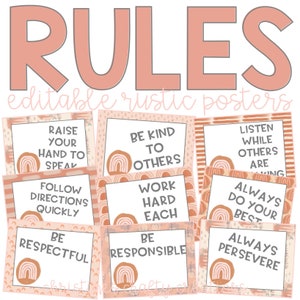 Rustic Boho Classroom Rules Posters L Editable - Etsy